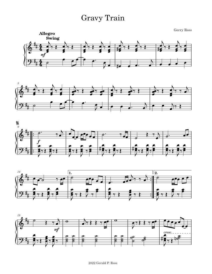 Gravy Train (Piano Version) Sheet Music for Piano (Solo) | MuseScore.com