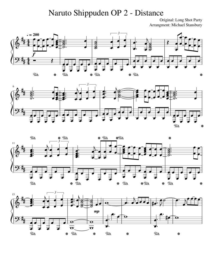 Naruto Shippuden OP 2: Distance Sheet music for Piano (Solo ...