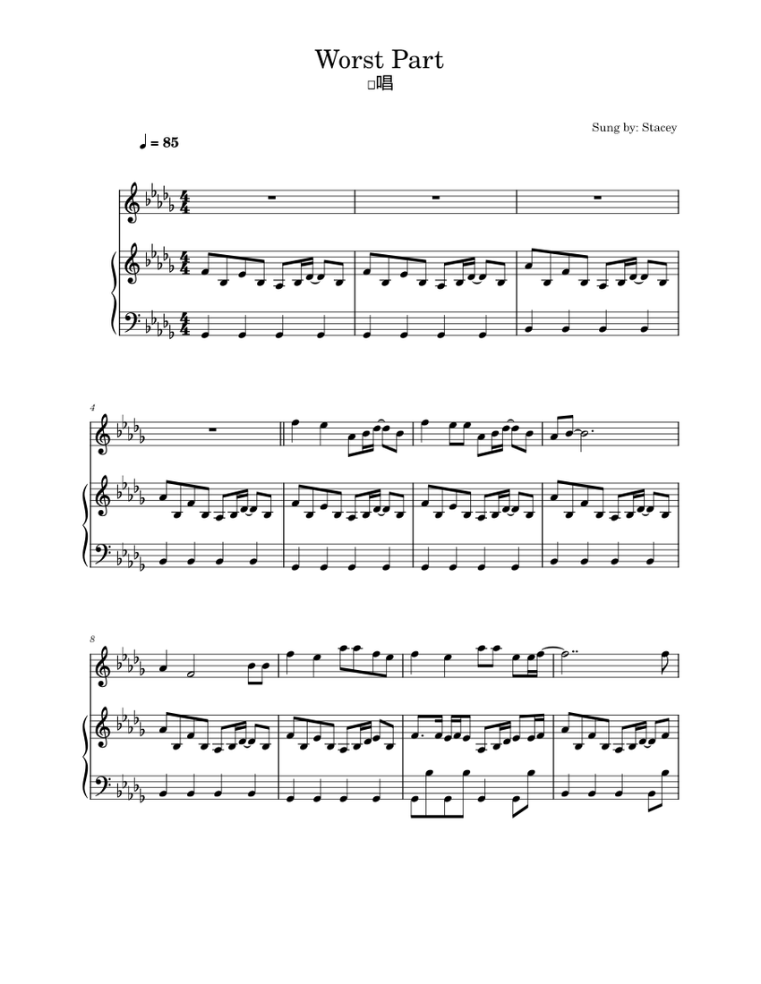 Worst Part 弹唱 - Stacey Sheet music for Piano (Piano Duo) | Musescore.com