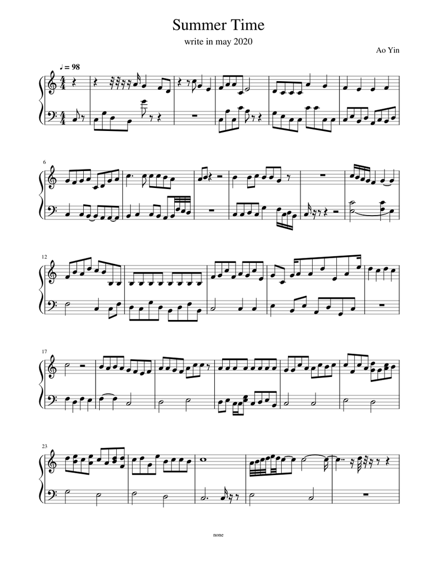 Summer Time Sheet music for Piano (Solo) | Musescore.com