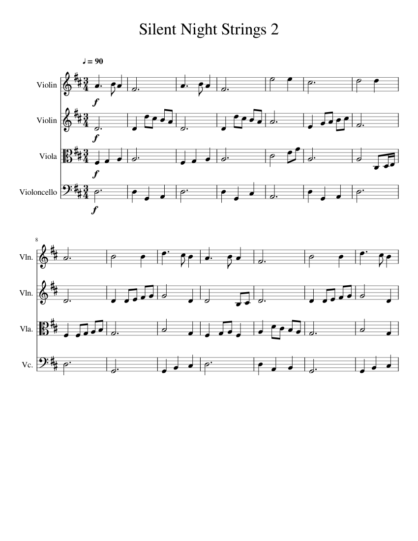 Silent Night Strings Quartet Trace Jones Sheet Music for Violin, Viola ...