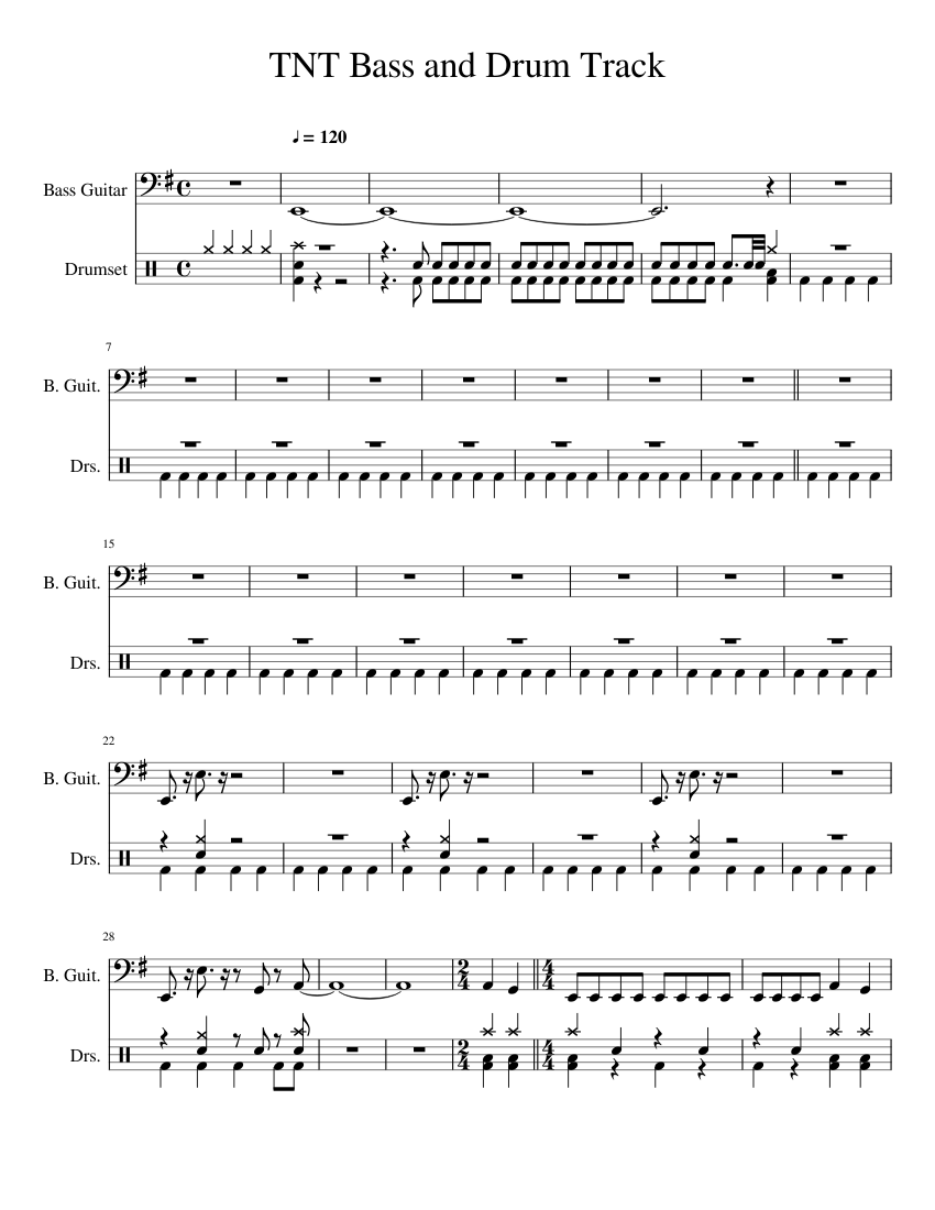 TNT Bass and Drum Track Sheet music for Bass guitar, Drum group (Mixed ...
