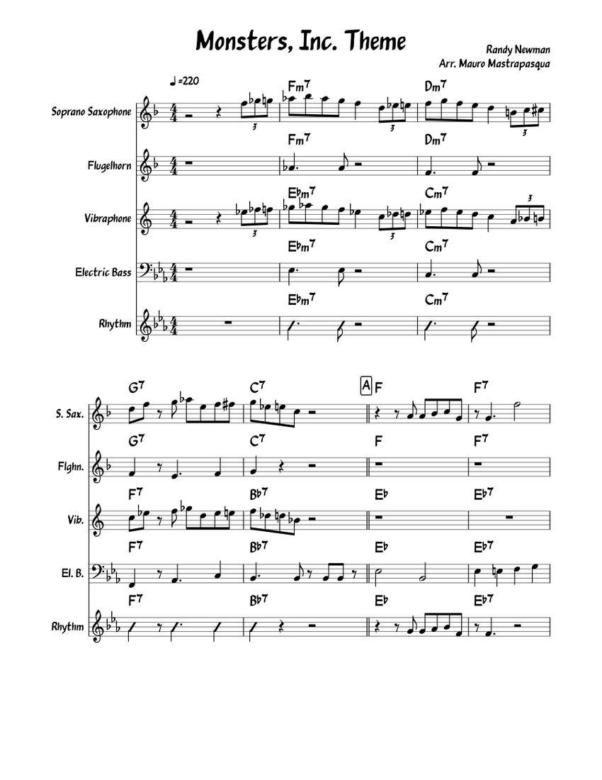 Monsters, Inc. Theme Sheet music for Piano, Flugelhorn, Vibraphone ...