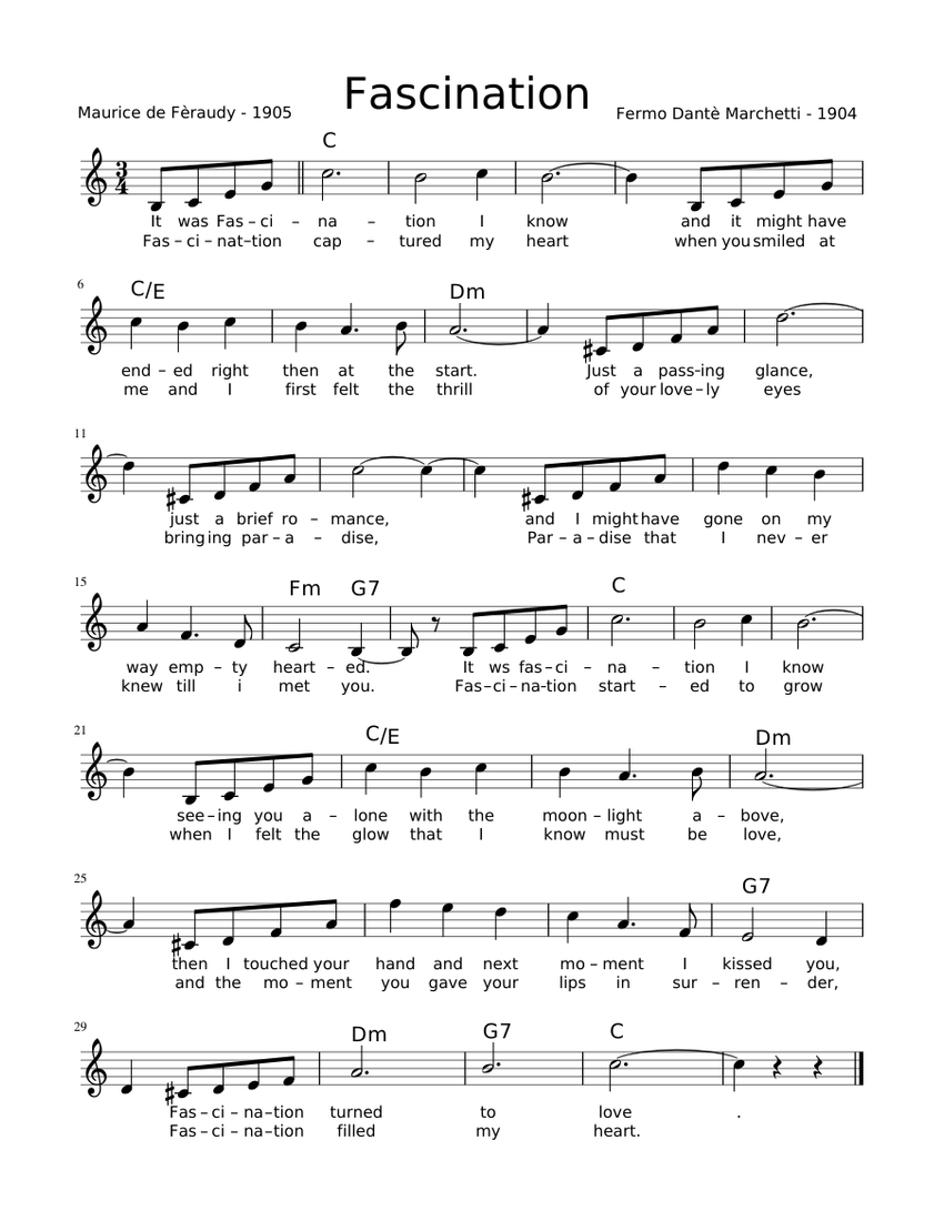 Fascination (LeadSheet) Sheet Music with Chords for Piano (Solo ...