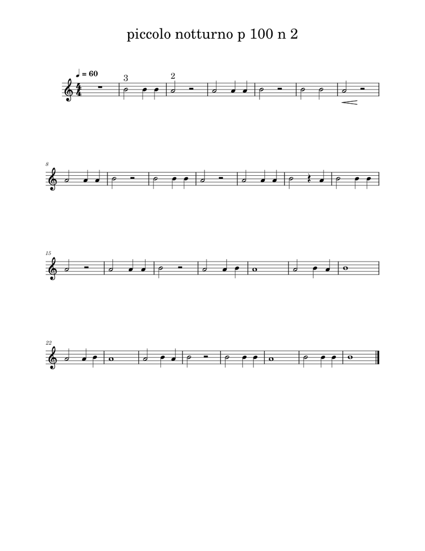 piccolo notturno p 100 n 2 Sheet Music for Piano (Solo) easy ...