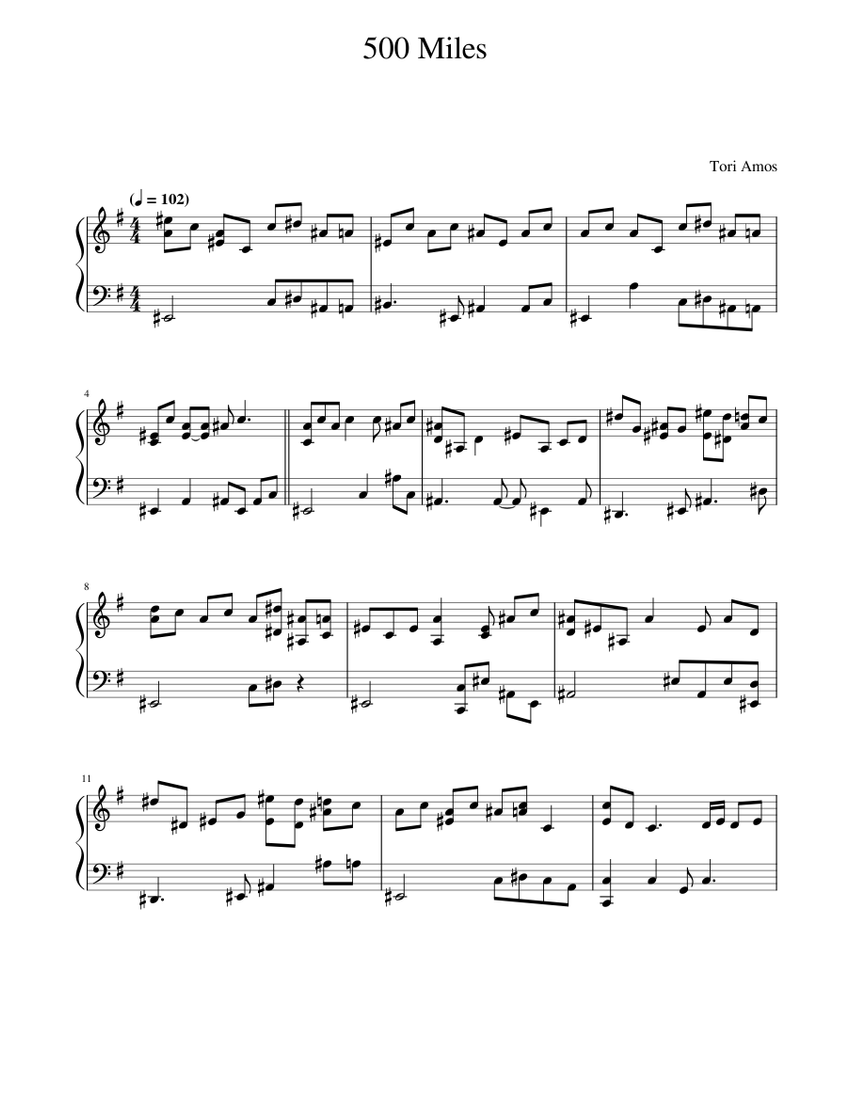 500 Miles – Tori Amos Sheet music for Piano (Solo) | Musescore.com