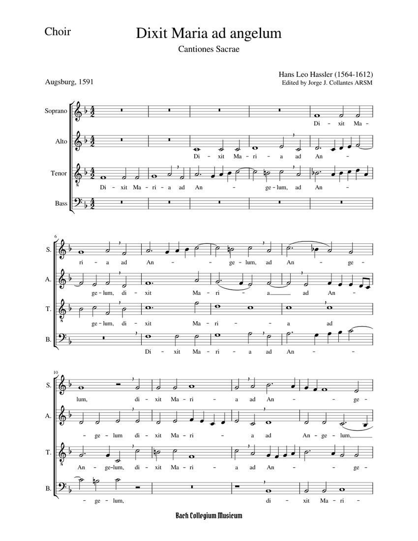 Dixit Maria ad angelum - Hans Leo Hassler Sheet music for Soprano, Alto, Tenor, Bass voice (SATB ...