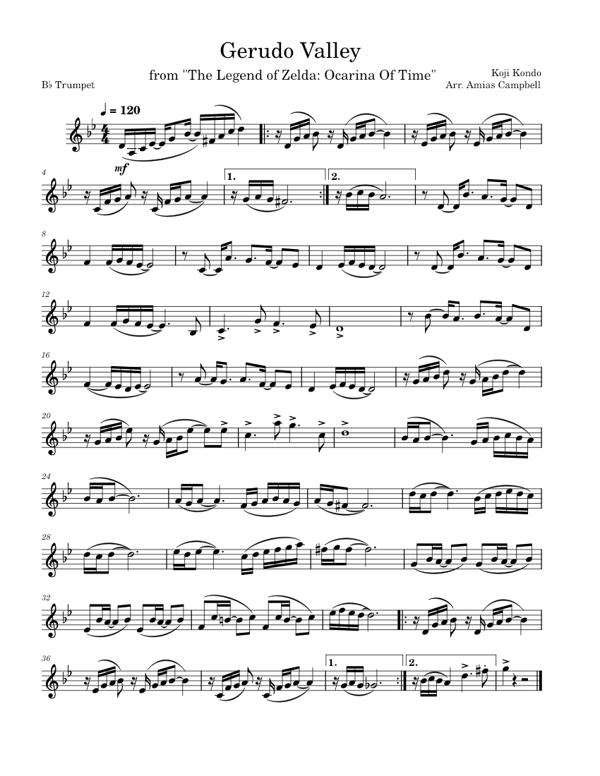 The Legend Of Zelda - Gerudo Valley, Arr. for Trumpet Sheet Music for ...