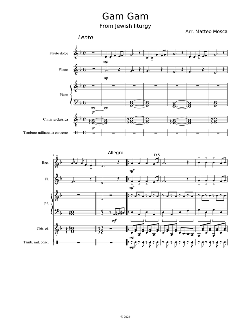 Gam Gam Sheet music for Piano, Snare drum, Guitar, Recorder (Mixed ...