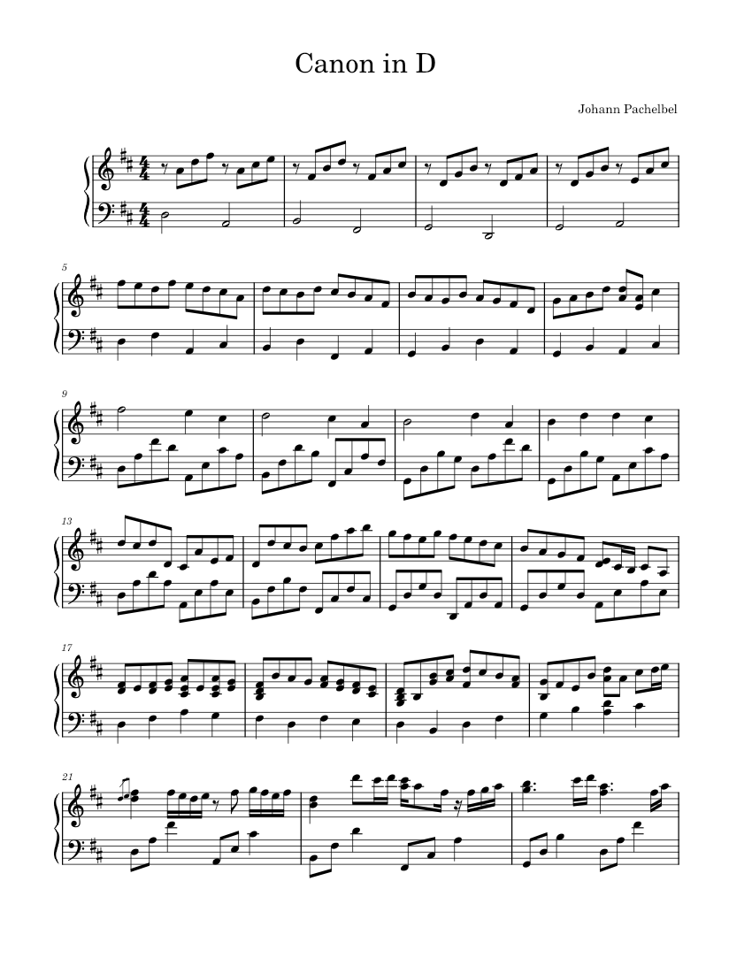 Canon in D – Johann Pachelbel canon in d Sheet music for Piano (Solo ...