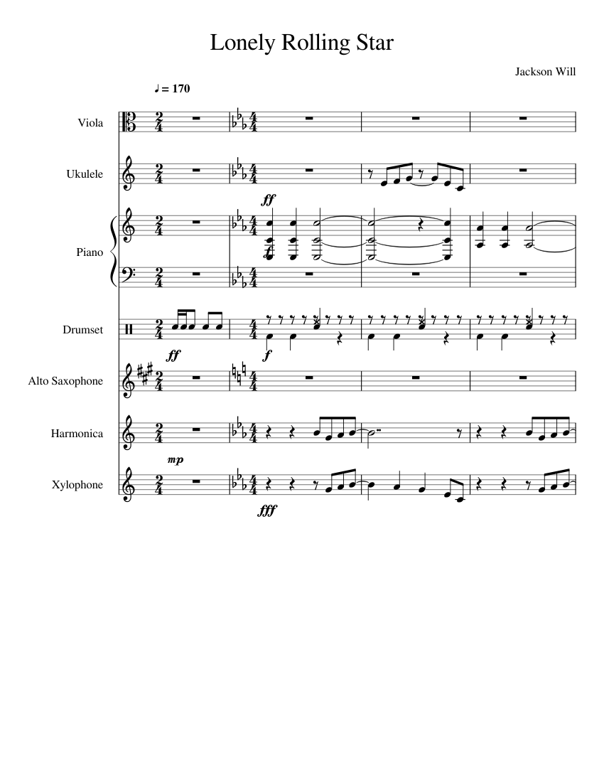 Lonely Rolling Star Sheet music for Piano, Saxophone alto, Viola, Drum ...