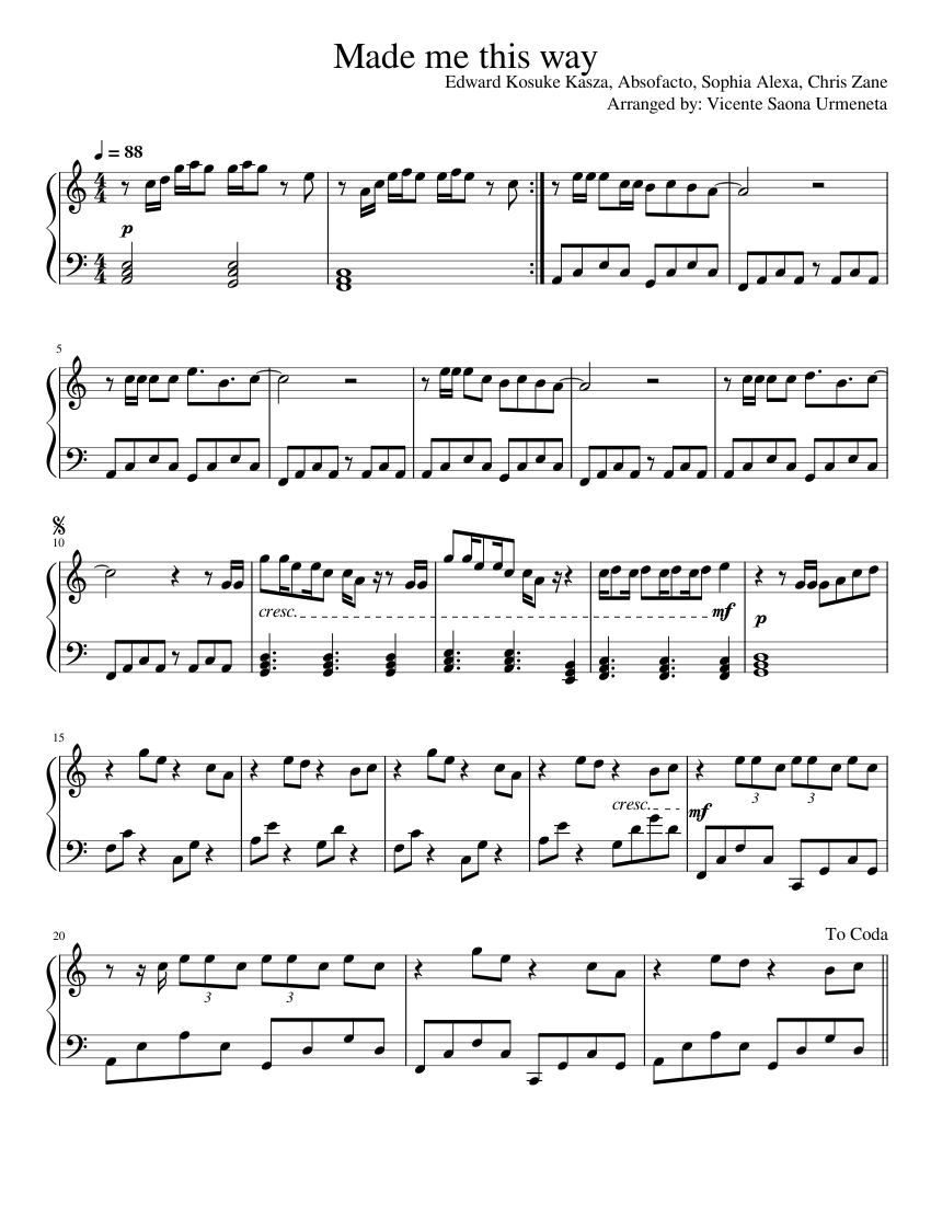 Seraphine-Made me this way Sheet Music for Piano (Piano Four Hand) easy ...