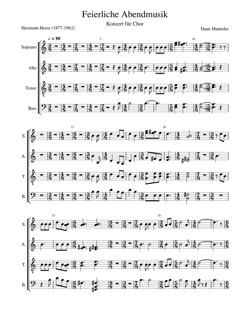 Feierliche Abendmusik - Choir 2 - Daan Manneke Sheet Music for Soprano ...