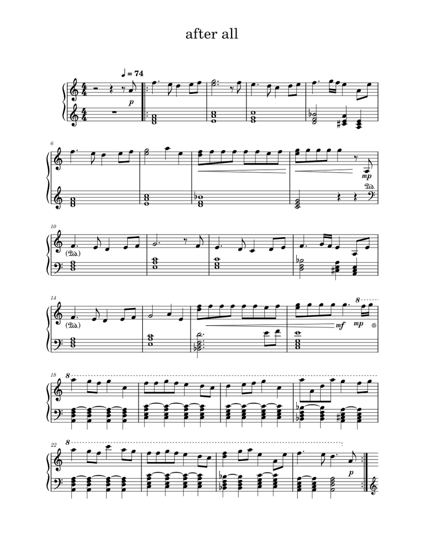 21 After All – Team Nekojishi & KuensanP (Piano Cover) Sheet music for ...
