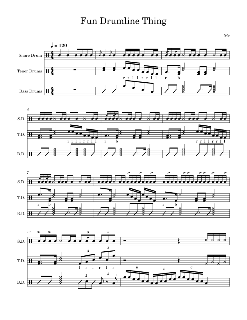 Fun Drumline Thing Sheet music for Snare drum, Tenor drum, Bass drum ...
