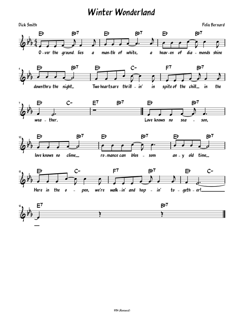 Winter Wonderland (Lead sheet with lyrics ) Sheet Music with Chords for ...