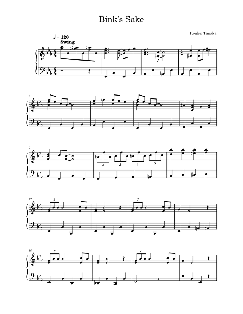 Bink's Sake Sheet Music for Piano (Solo) Easy | MuseScore.com