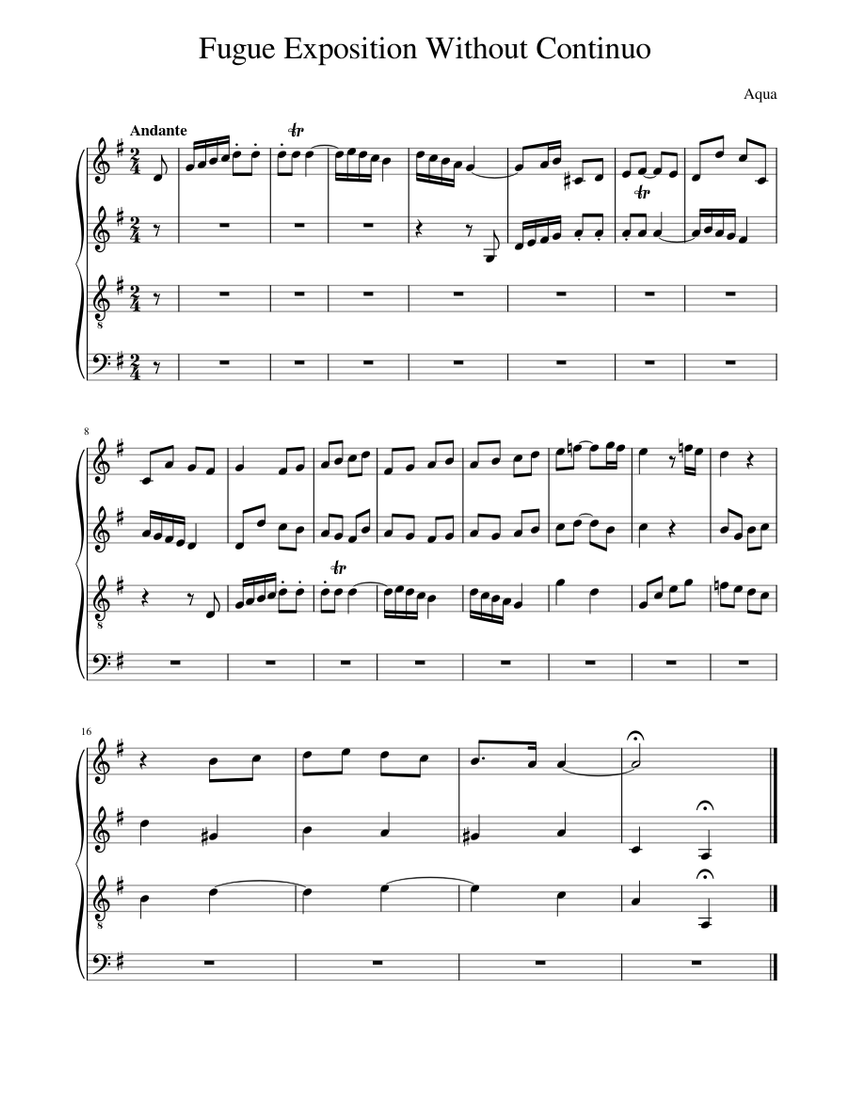 Fugue_Exposition_Without_Continuo Sheet music for Piano (Solo) Easy ...