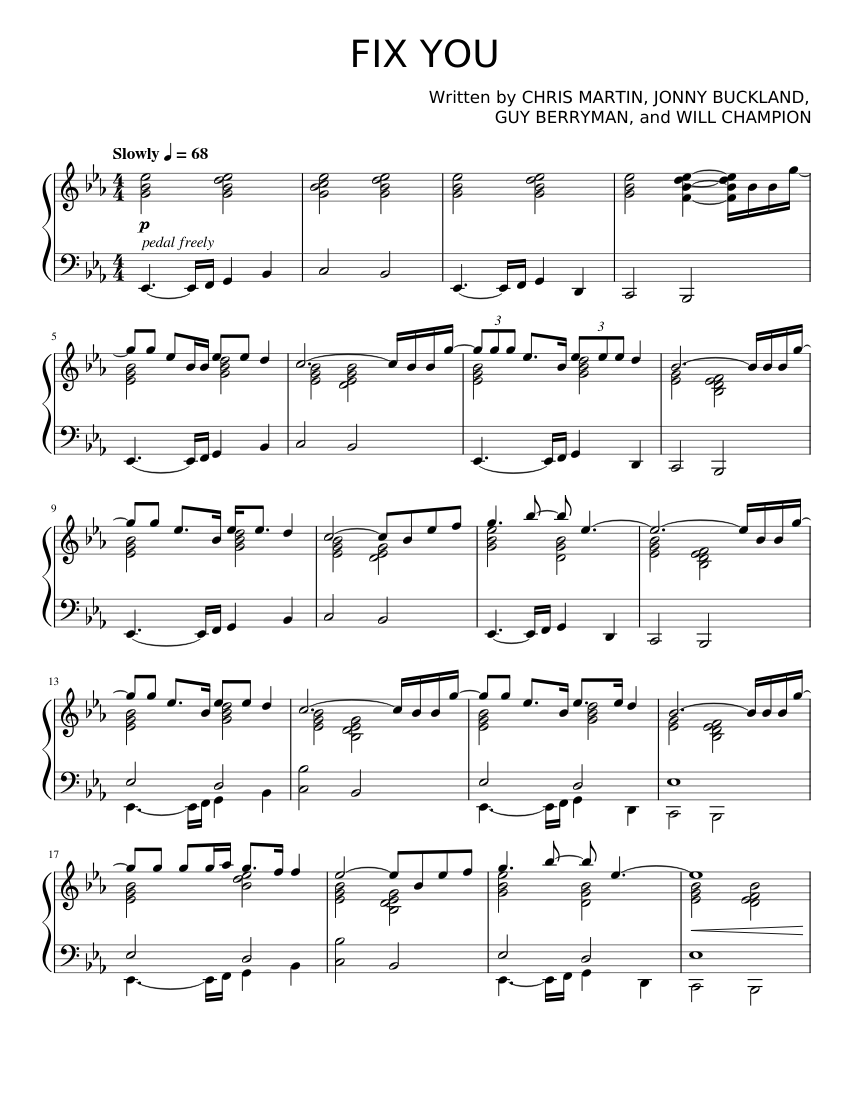 Fix You - Coldplay Sheet Music for Piano (Solo) | MuseScore.com