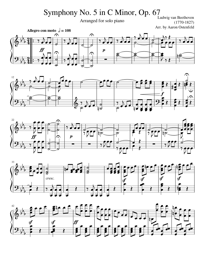 Symphony No.5, Op.67 – Ludwig van Beethoven , arranged for solo piano ...
