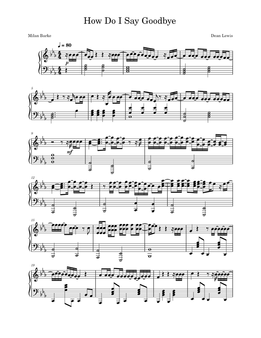 How Do I Say Goodbye – Dean Lewis Sheet Music for Piano (Solo) | MuseScore.com
