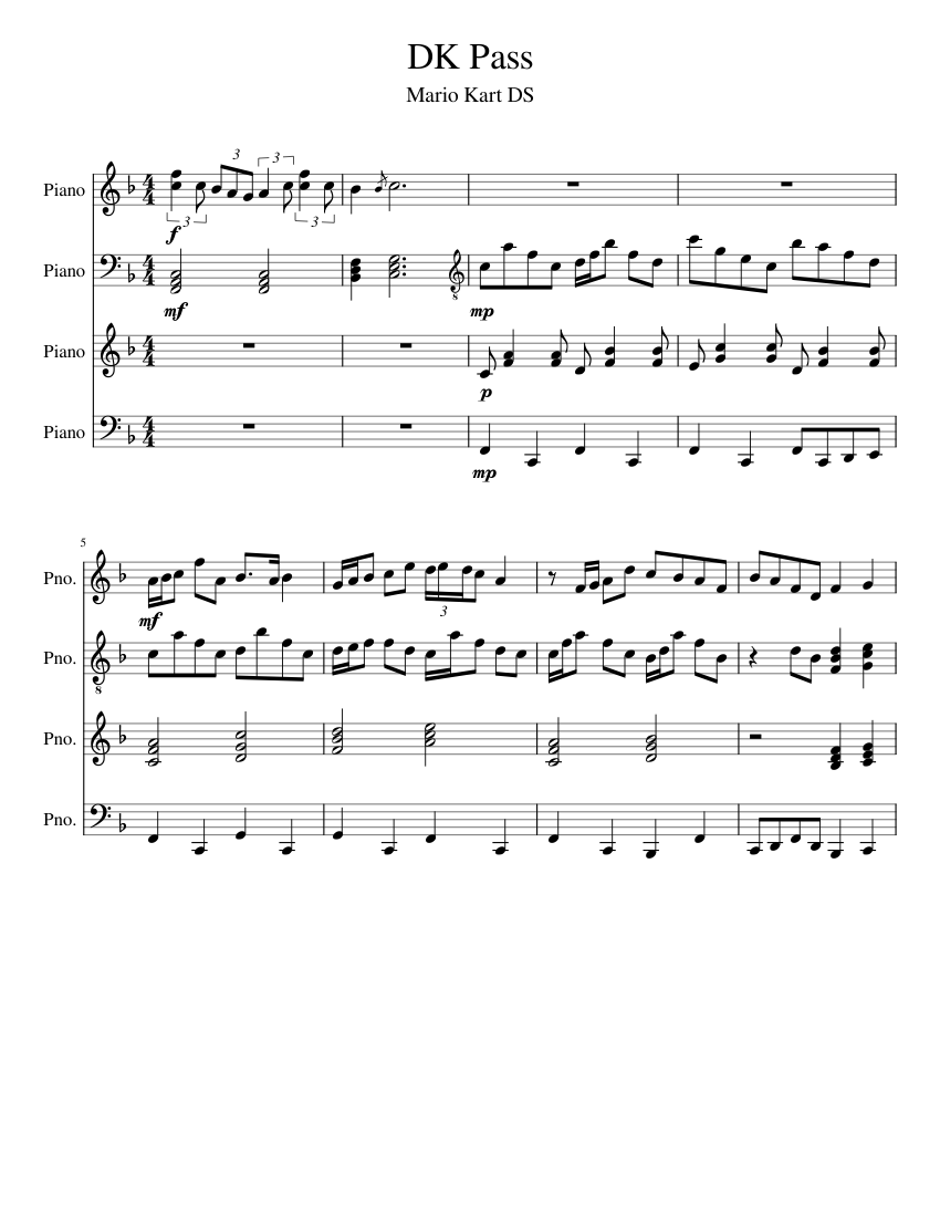 DK Pass - Mario Kart DS (Piano) Sheet Music for Piano (Mixed Quartet ...