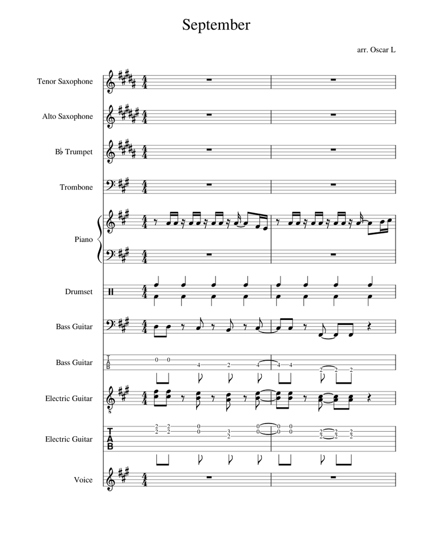 September -Earth, Wind and Fire Sheet Music and Tab with Chords for ...