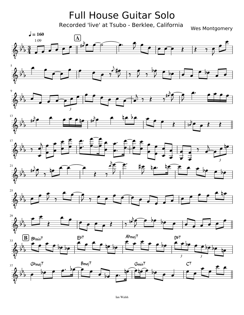Full house – Wes Montgomery Sheet Music with Chords for Guitar (Solo ...