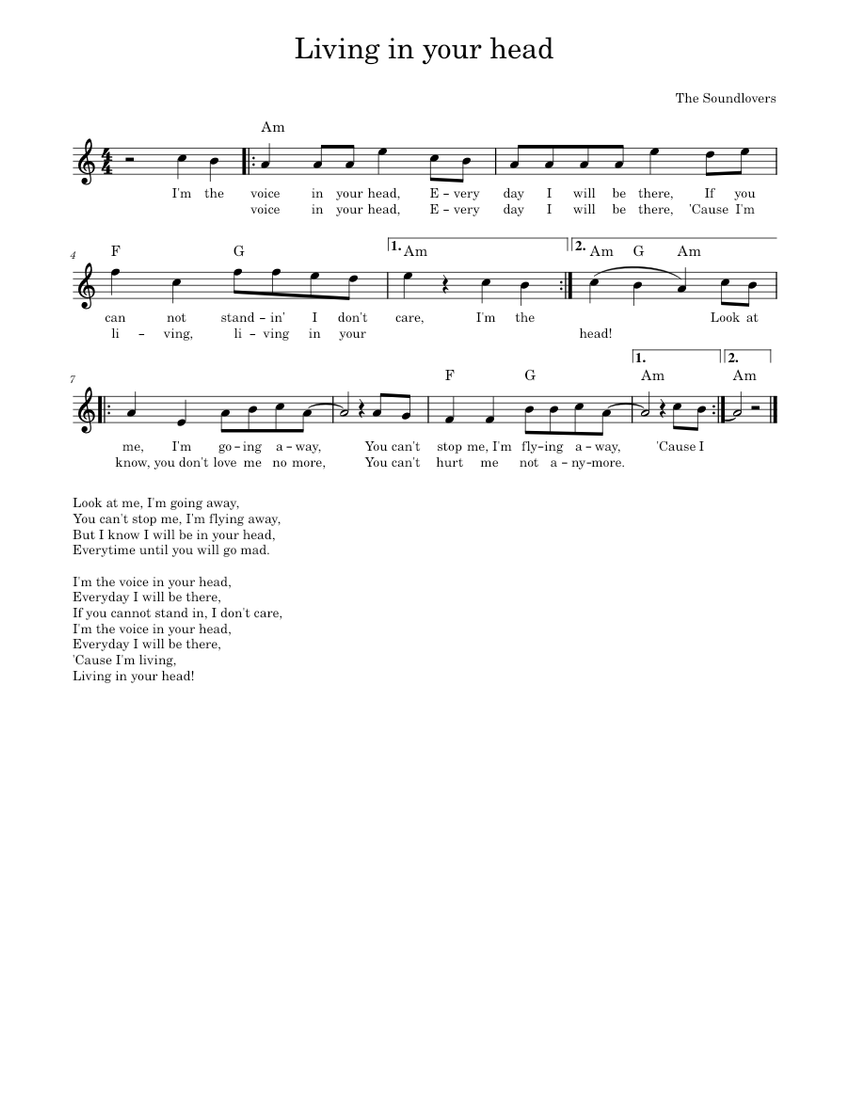 The Sounslovers - Living in your head Sheet music for Piano (Solo) Easy ...