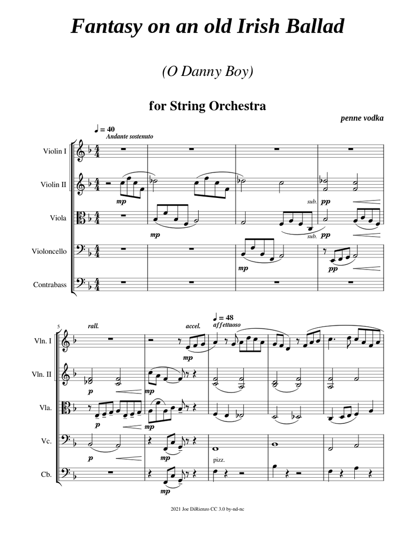 Fantasy on an old Irish Ballad (O Danny Boy) Sheet Music for Contrabass ...