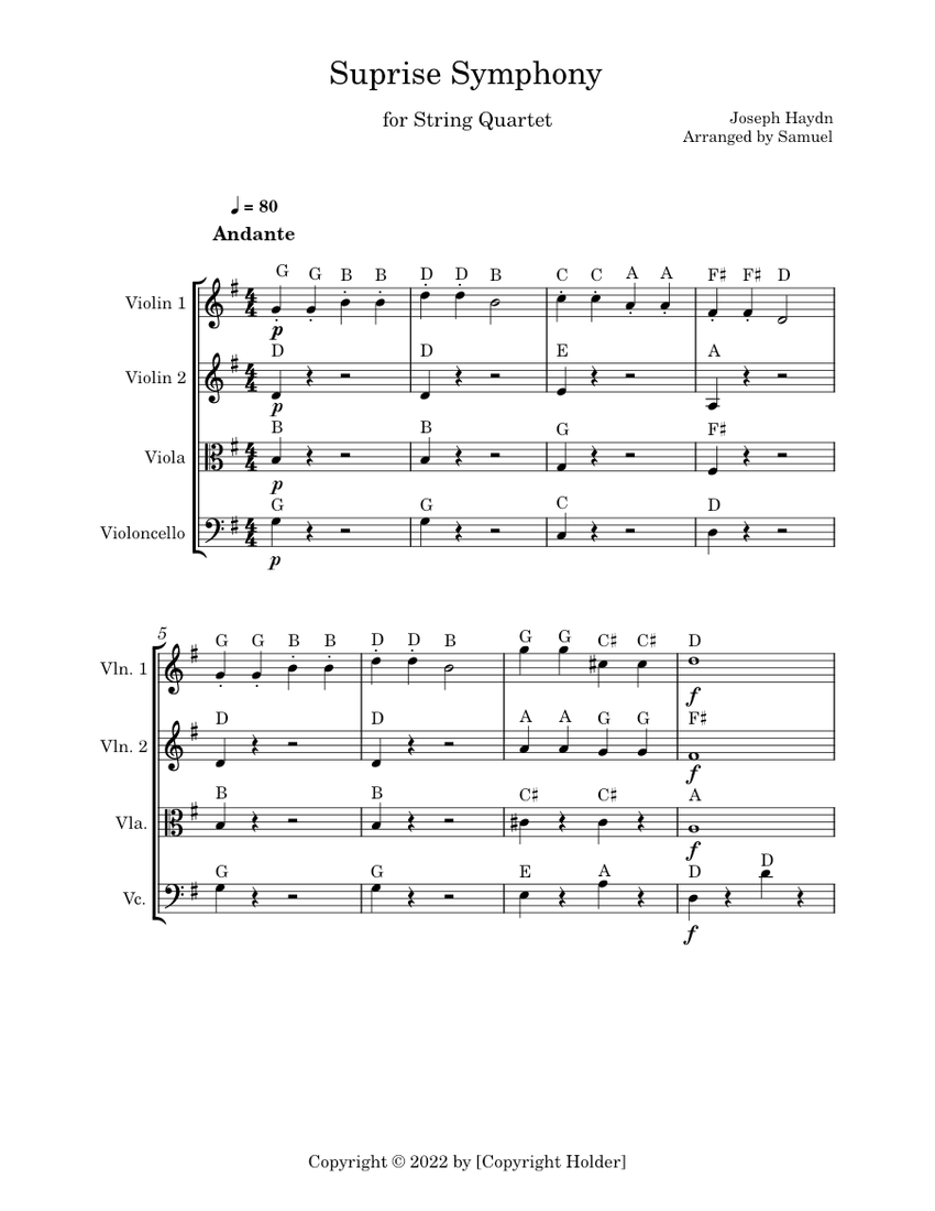 Theme from "Suprise Symphony" – Joseph Haydn Suprise Symphony Sheet ...