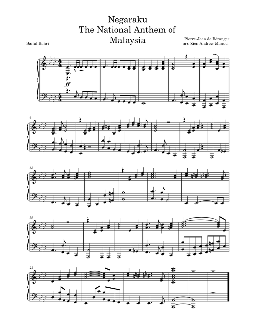 Negaraku – Pierre-Jean de Béranger Sheet music for Piano (Solo ...