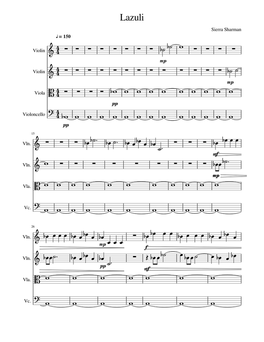 Lazuli Sheet Music for Violin, Viola, Cello (String Quartet ...