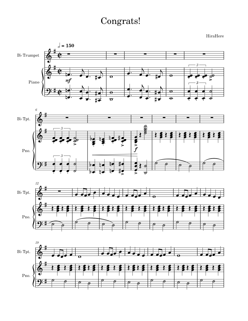 Congrats! Sheet music for Piano, Trumpet in b-flat (Solo) | Musescore.com