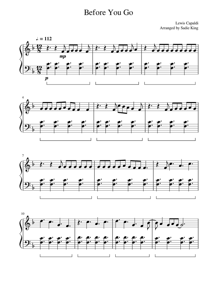 Before You Go - Lewis Capaldi Sheet Music for Piano (Solo) easy ...