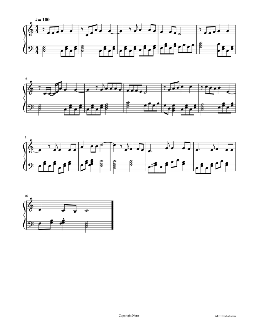 Neer Mathram Podhum |நீர் மாத்திரம் போதும் எனக்கு Sheet Music for Piano ...