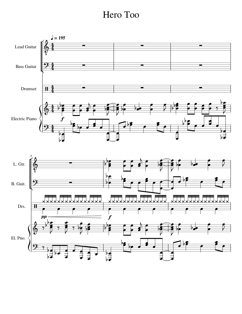 Hero Too from My Hero Academia Sheet Music for Piano, Guitar, Bass ...