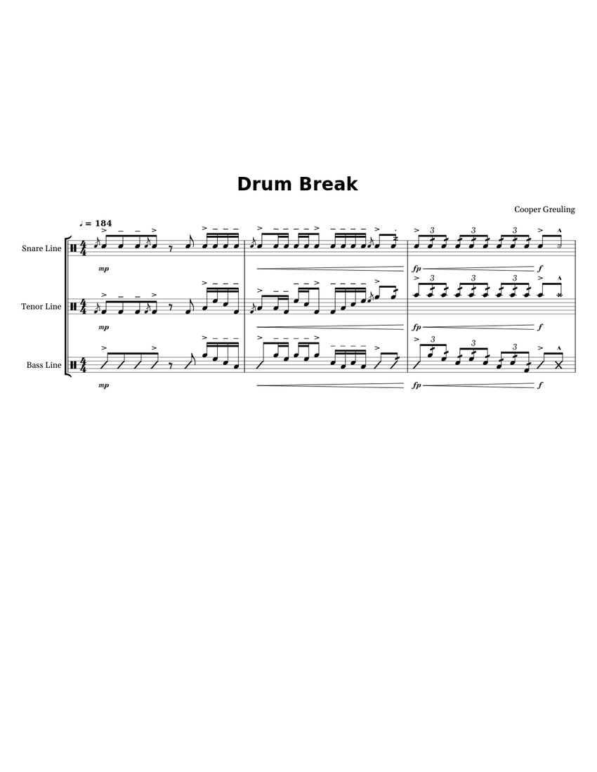Drum_Break Sheet music for Snare drum, Tenor drum, Bass drum ...