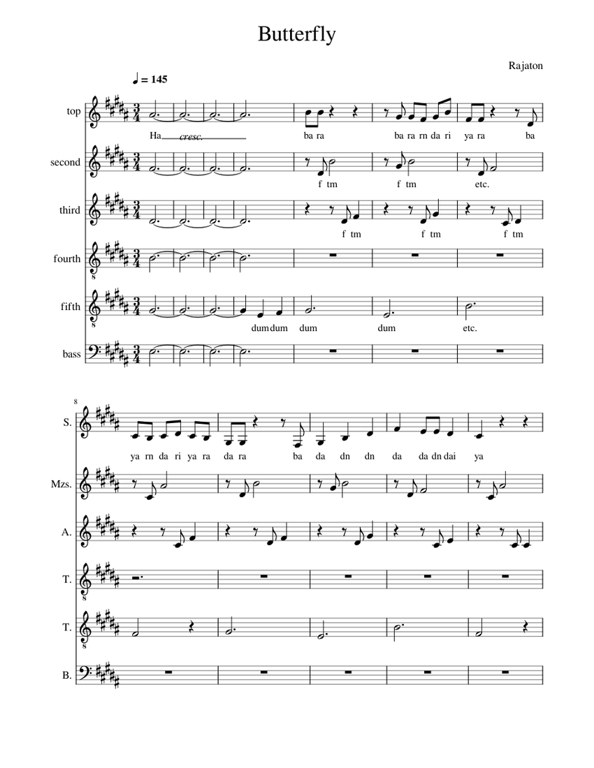 Butterfly Sheet Music for Soprano, Alto, Tenor, Bass voice & more ...