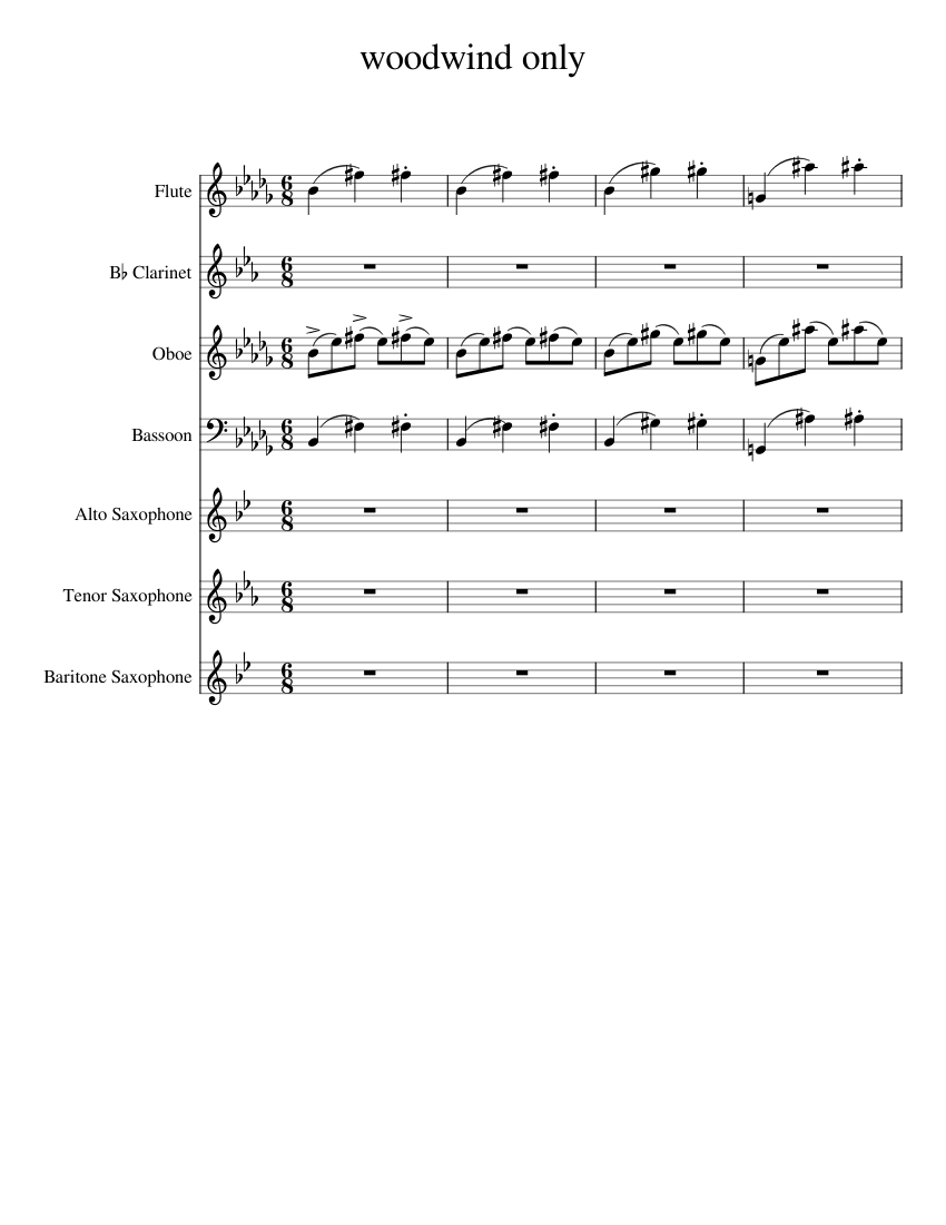 woodwind only Sheet music for Flute, Oboe, Clarinet in b-flat, Bassoon ...