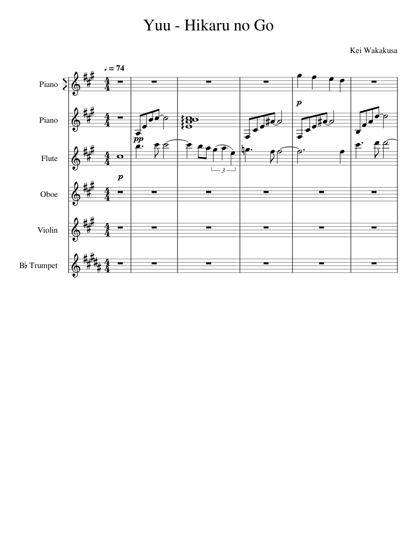 Yuu - Hikaru no Go Sheet music for Piano, Flute, Oboe, Trumpet in b-flat & more instruments ...