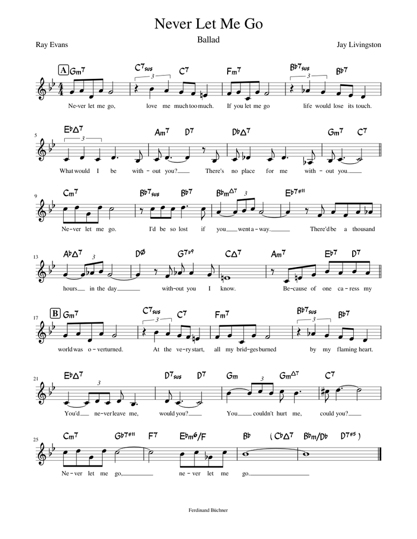 Never Let Me Go – Lead Sheet Sheet Music with Chords for Piano (Jazz ...