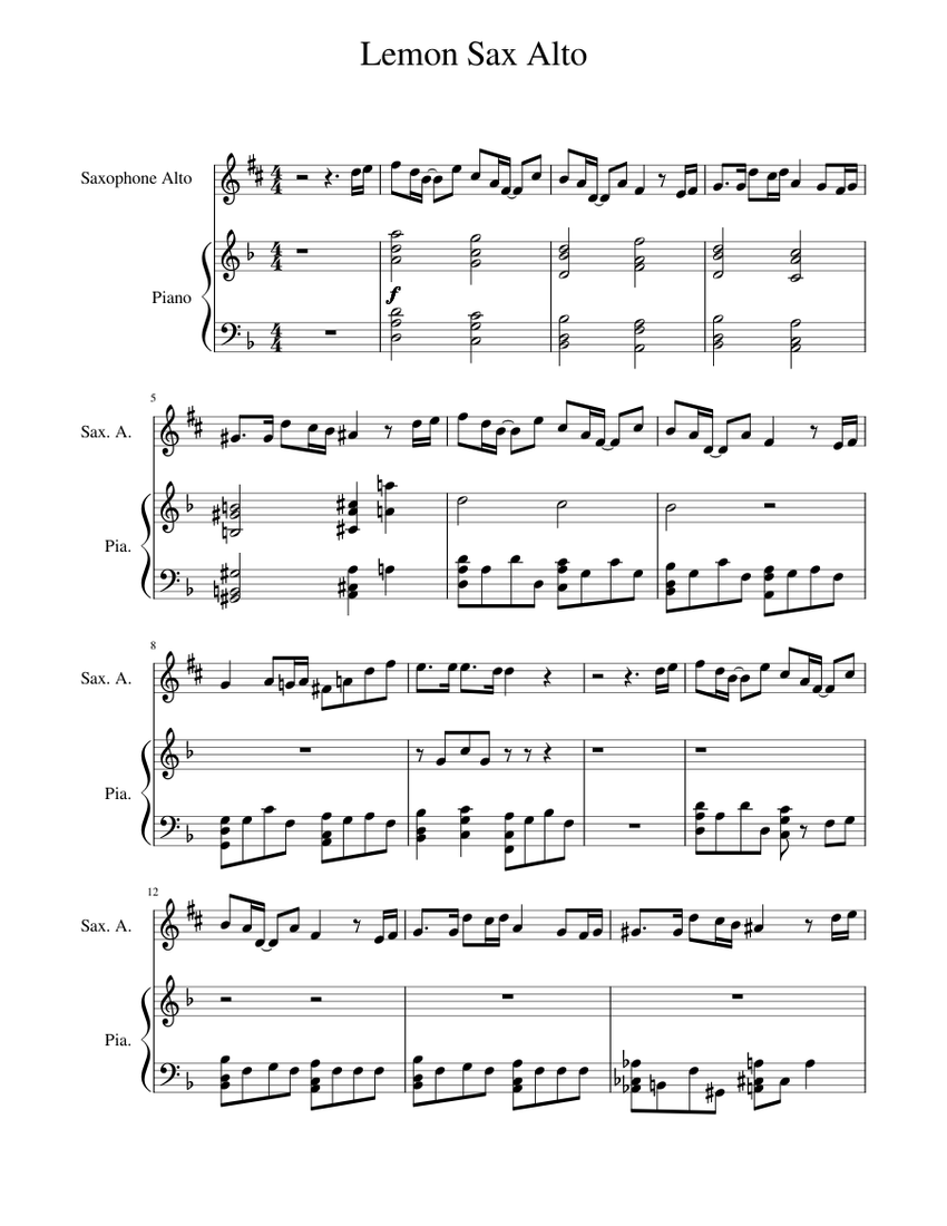 Lemon_Sax_Alto Sheet music for Piano, Saxophone alto (Solo) | Musescore.com