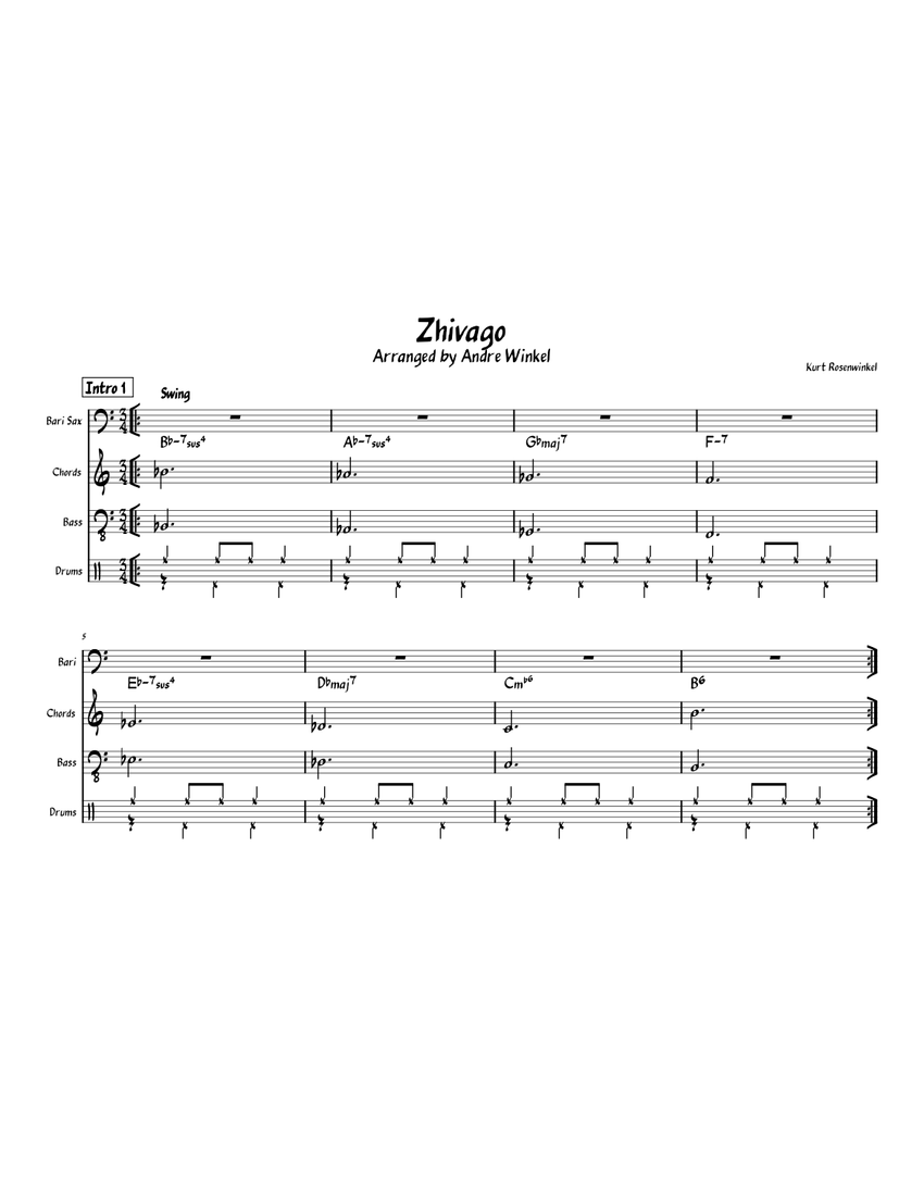 Zhivago – Kurt Rosenwinkel Sheet Music with Chords for Piano, Saxophone ...