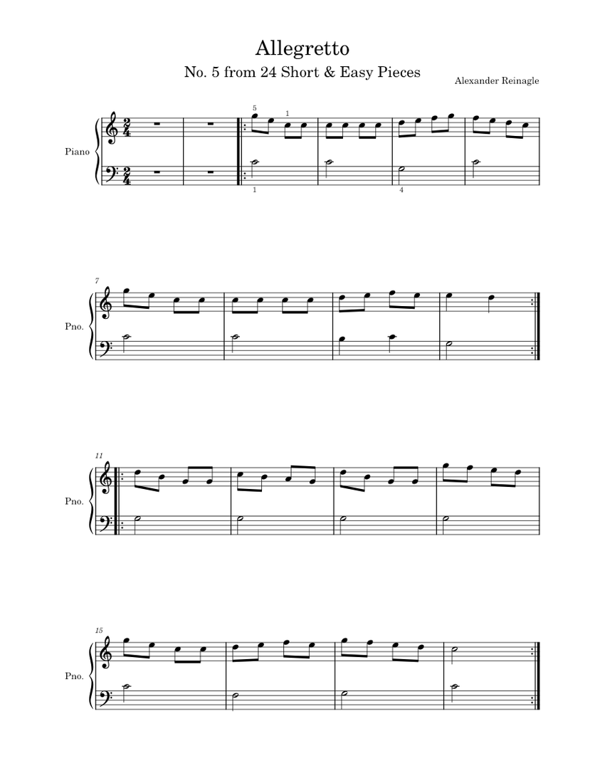 Allegretto - No. 5 From 24 Short And Easy Pieces – Alexander Reinagle ...