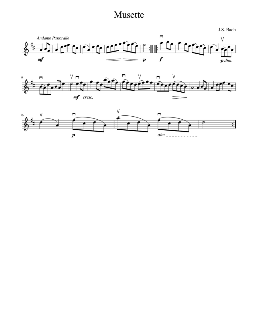 Musette – Johann Sebastian Bach Sheet Music for Violin (Solo ...