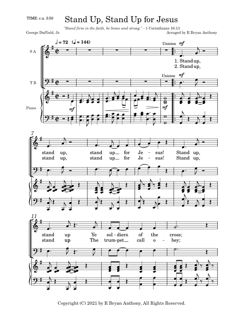 "Stand Up, Stand Up for Jesus" (SATB) arr. by R Bryan Anthony Sheet ...