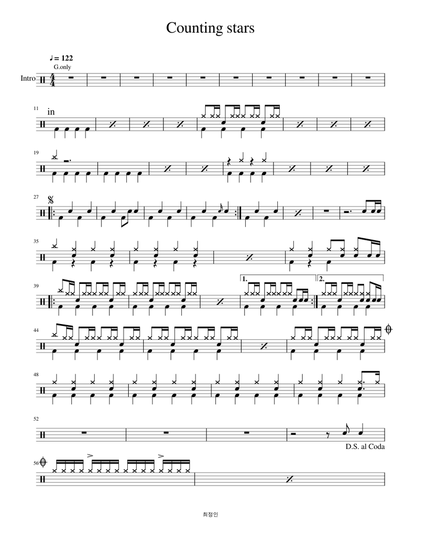Counting stars Sheet music for Drum group (Solo) | Musescore.com