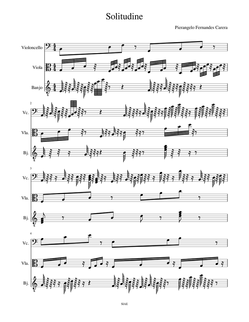 Solitudine 33 Sheet music for Viola, Cello, Banjo (Mixed Trio ...