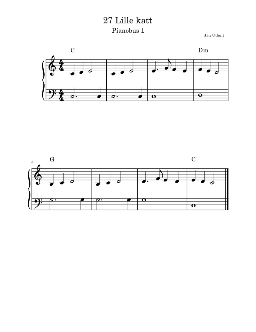 27 Lille katt Sheet Music with Chords for Piano (Solo) Easy | MuseScore.com